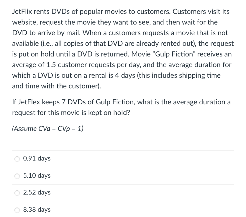 JetFlix rents DVDs of popular movies to customers. | Chegg.com