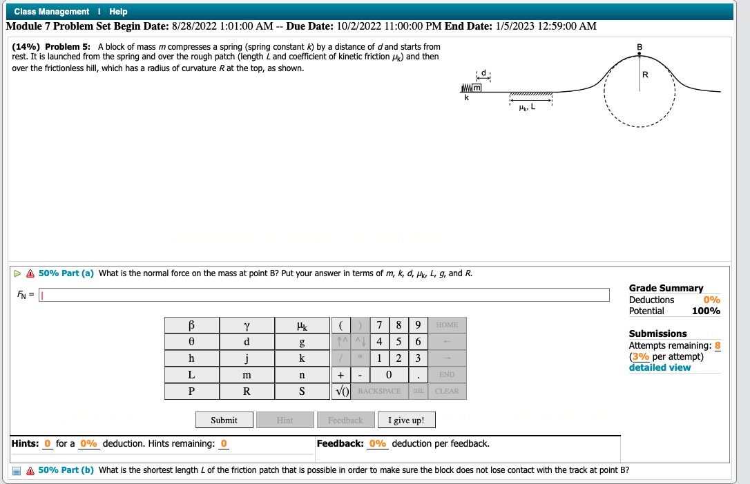 Solved (14\%) Problem 5: A block of mass m compresses a | Chegg.com