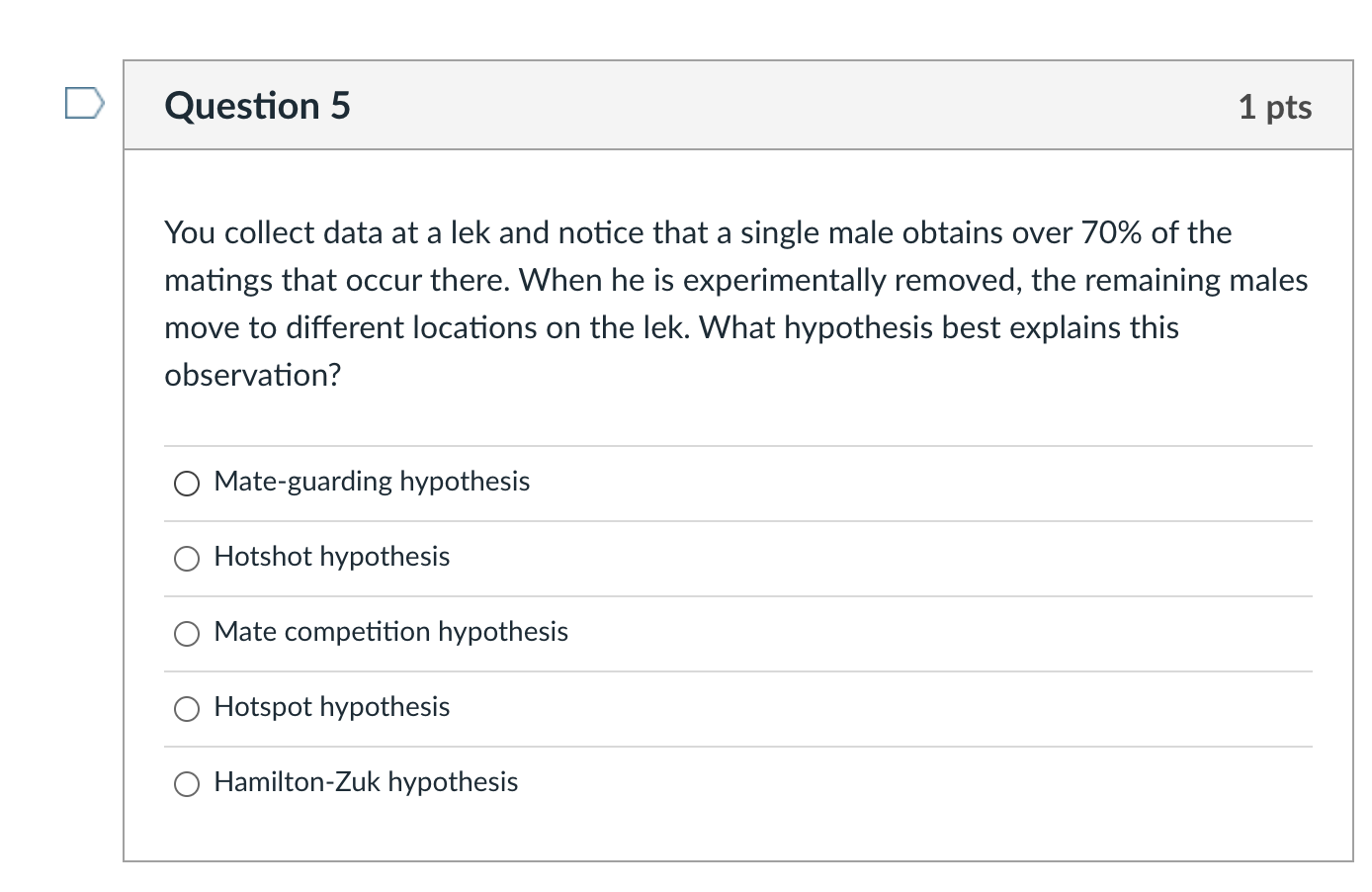 Solved Question 1 1 pts Lande's runaway selection process | Chegg.com