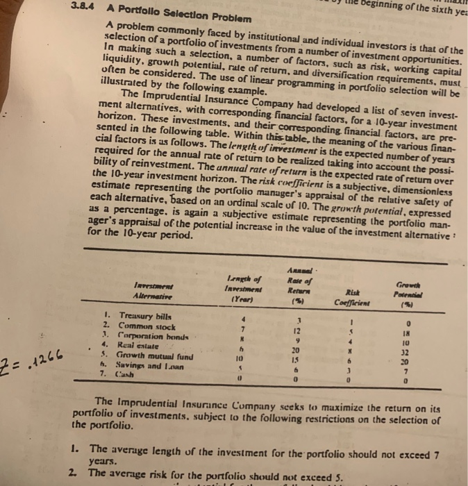 Solved eginning of the sixth yea 3.8.4 A Portfollo Selection | Chegg.com