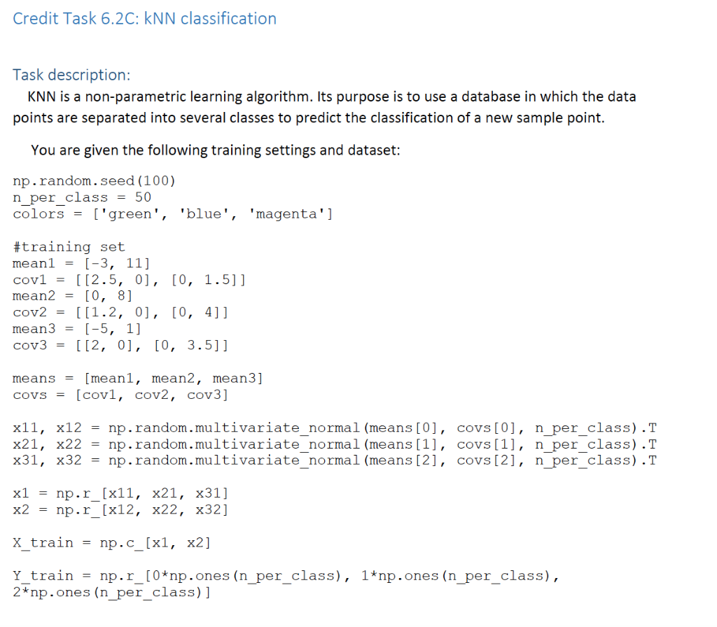 Credit Task 6.2C: kNN classification Task | Chegg.com