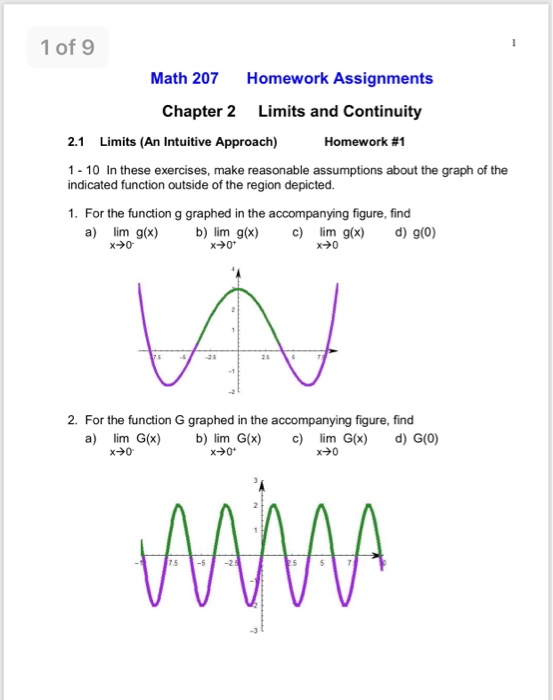 Solved 1 of 9 Math 207 Homework Assignments Chapter 2 Limits | Chegg.com