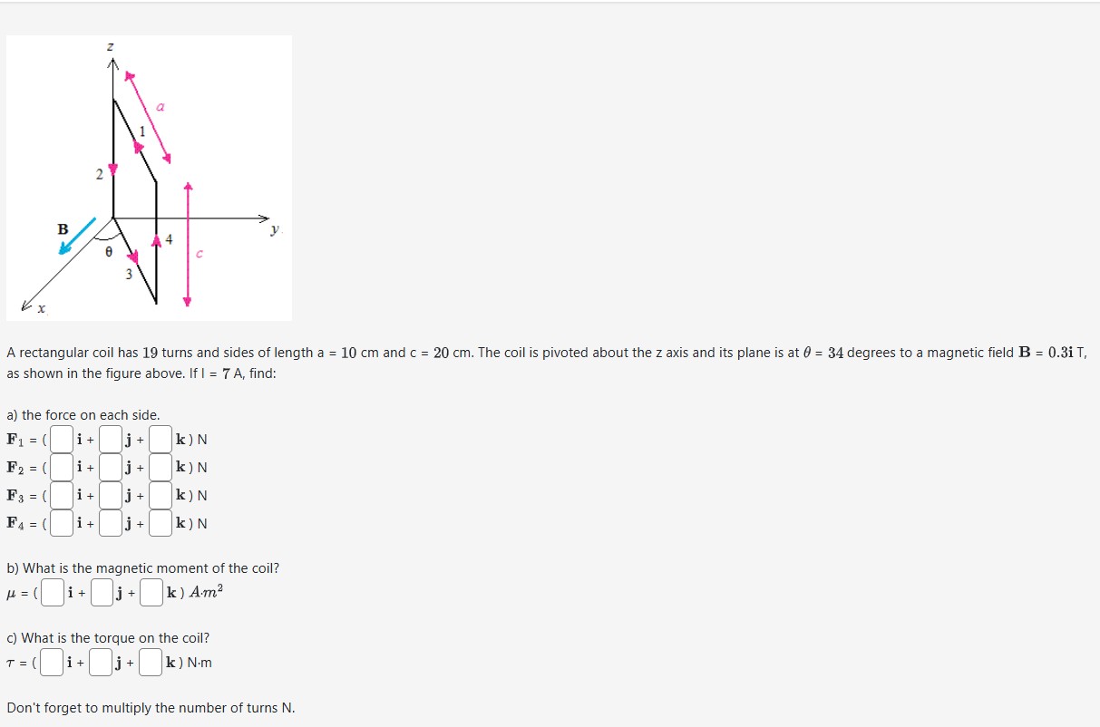Solved A rectangular coil has 19 ﻿turns and sides of ﻿length | Chegg.com