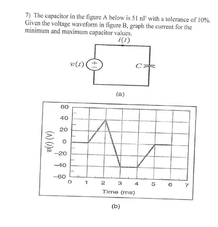 [Solved]: 7) The capacitor in the figure A below is 51 nF