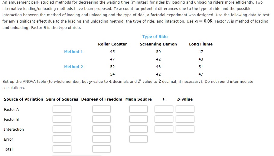 Solved An amusement park studied methods for decreasing the | Chegg.com