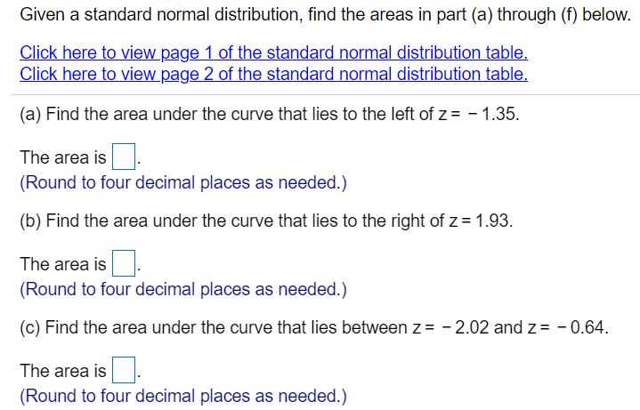 Solved Given a standard normal distribution, find the areas | Chegg.com