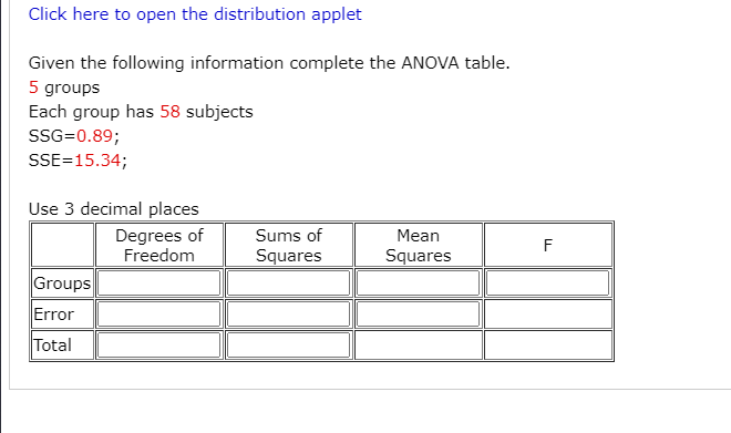 Solved Click here to open the distribution applet Given the | Chegg.com