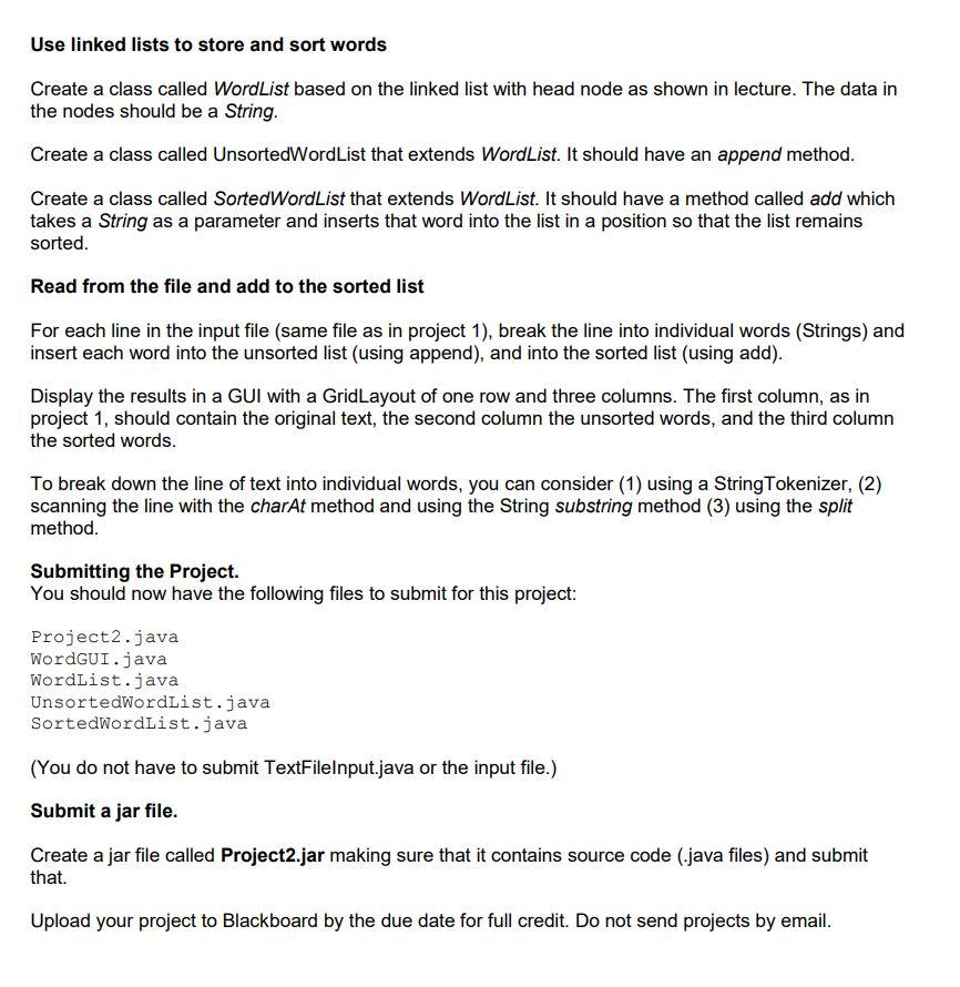 Solved Use linked lists to store and sort words Create a | Chegg.com