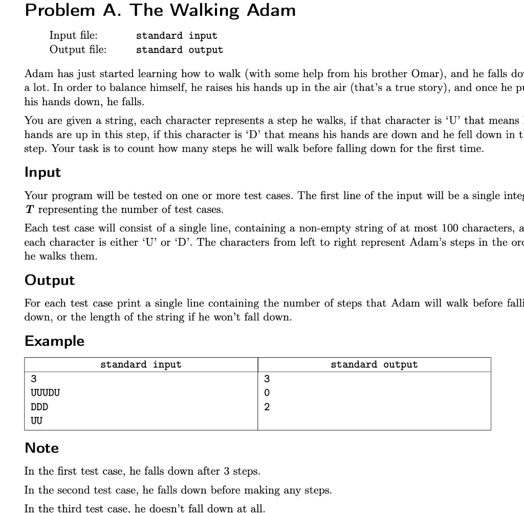Solved Problem A. The Walking Adam Adam has just started | Chegg.com