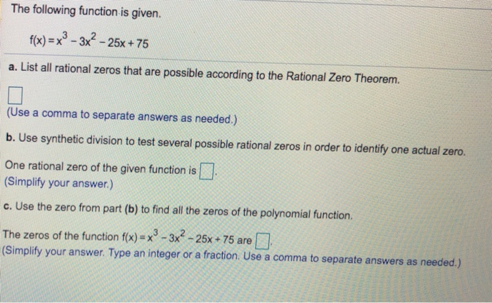 Solved The following function is given fx)-x3-3x2 -25x+75 a. | Chegg.com