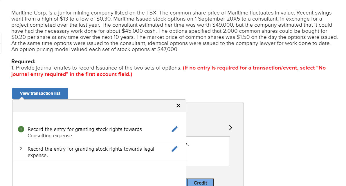 Solved Maritime Corp. is a junior mining company listed on | Chegg.com