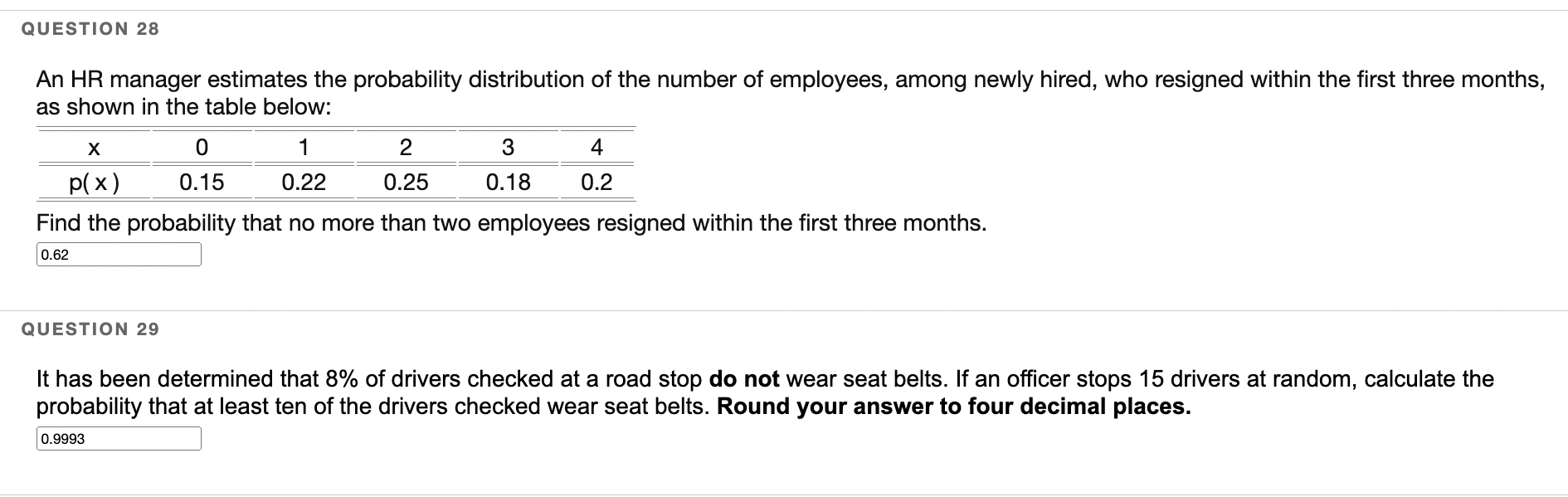 Solved QUESTION 28 An HR manager estimates the probability | Chegg.com