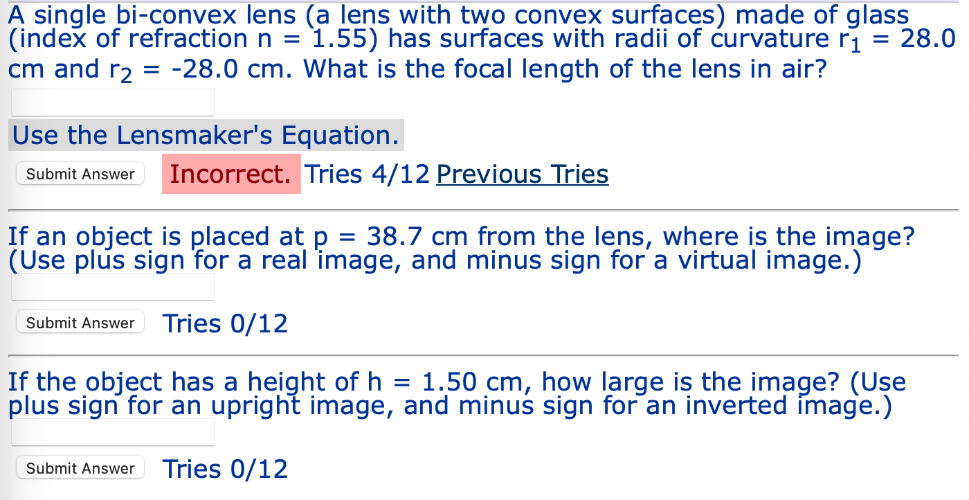 Solved = A single bi-convex lens (a lens with two convex | Chegg.com