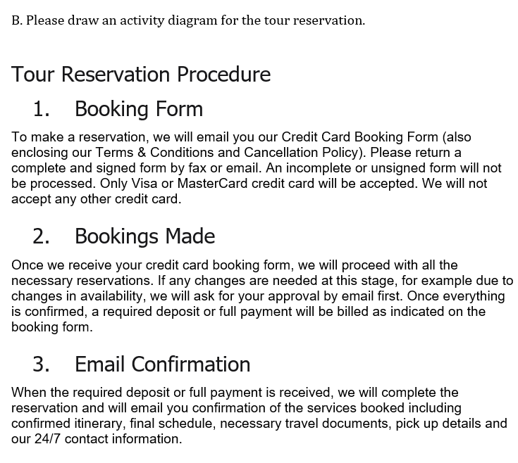 Solved B. Please draw an activity diagram for the tour | Chegg.com