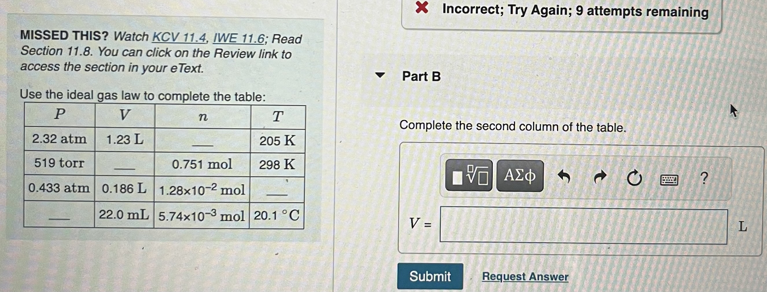 Solved MISSED THIS? Watch KCV 11.4, IWE 11.6; Read Section | Chegg.com