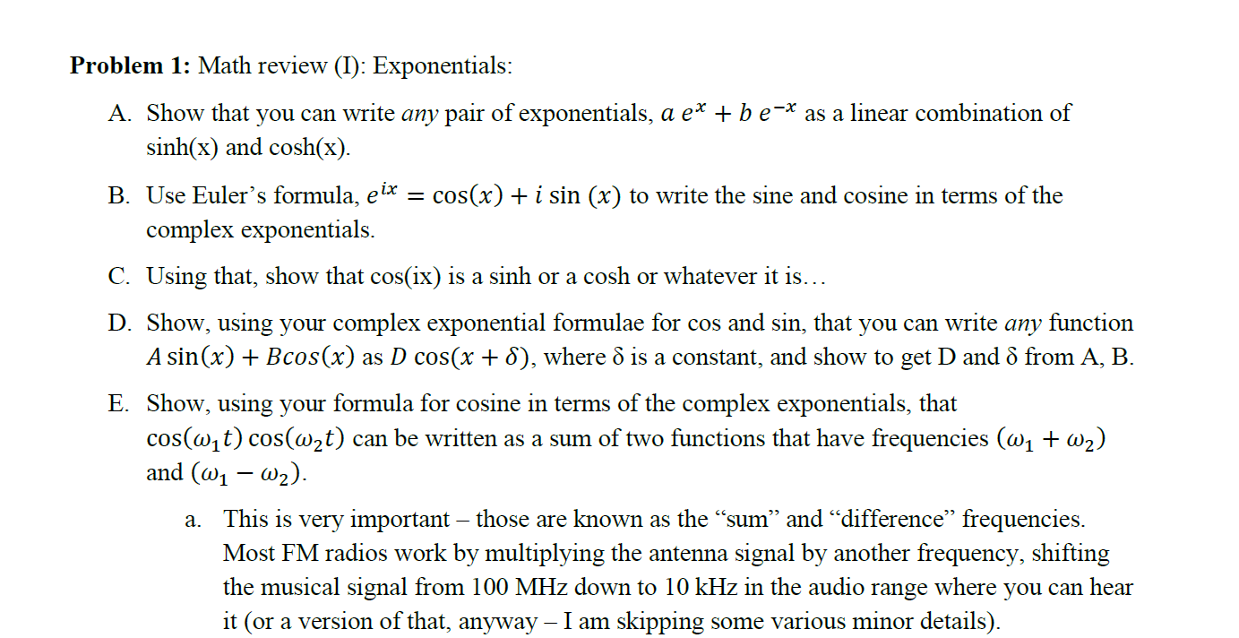 Solved roblem 1: Math review (I): Exponentials: A. Show that | Chegg.com