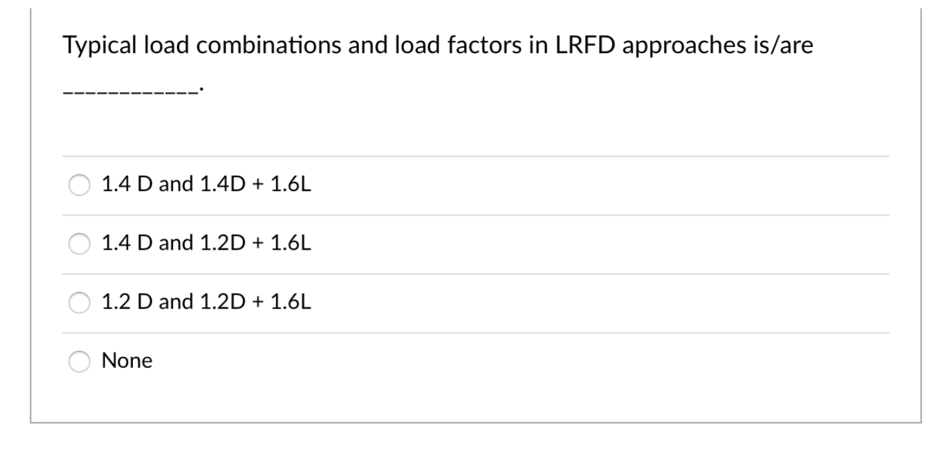 Solved Typical load combinations and load factors in LRFD | Chegg.com