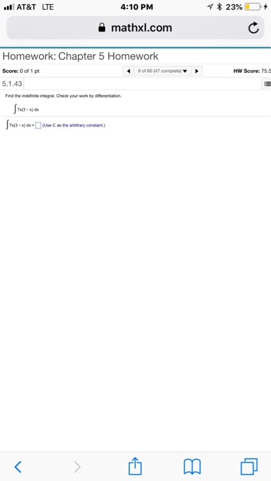 Solved AT&T LTE 4:10 PM mathxl.com Homework: Chapter 5 | Chegg.com