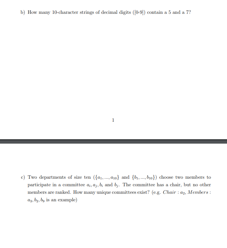 Solved b) How many 10-character strings of decimal digits | Chegg.com