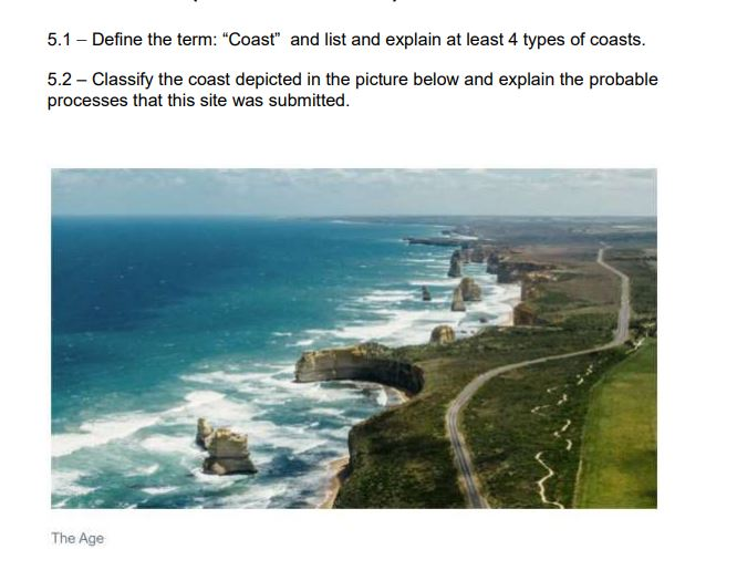 Solved 5.1 - Define the term: “Coast" and list and explain | Chegg.com