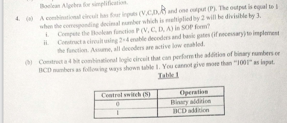 Solved 4. (a) A combinational circuit has four inputs | Chegg.com