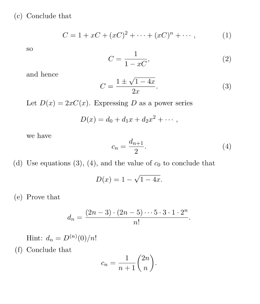 Solved Generating functions provide an interesting way to | Chegg.com