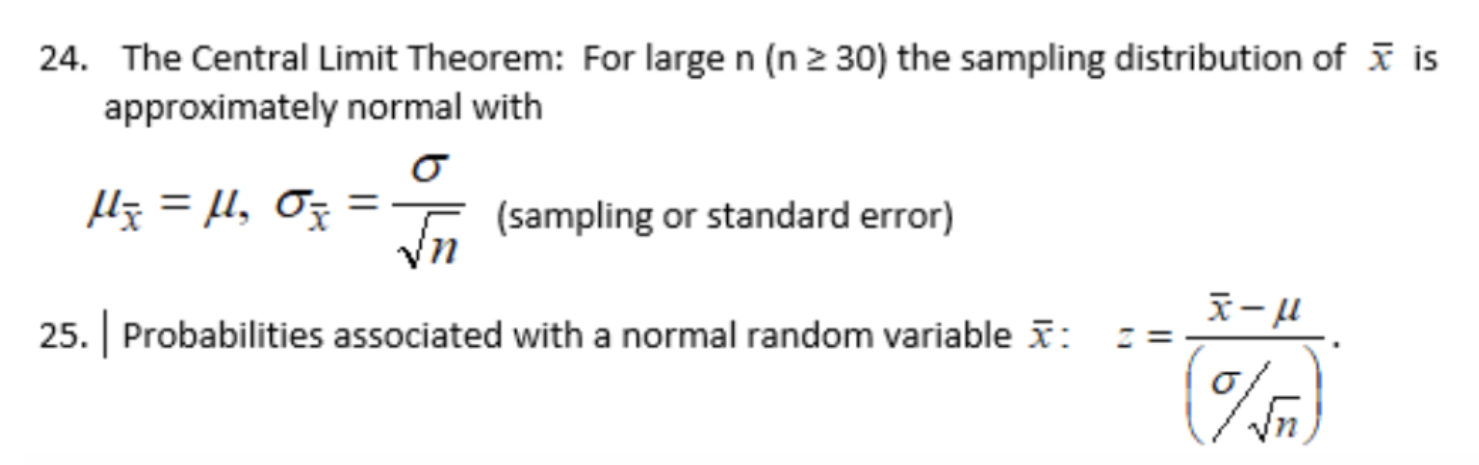 Solved The Central Limit Theorem: For large n(n≥30 ) the | Chegg.com