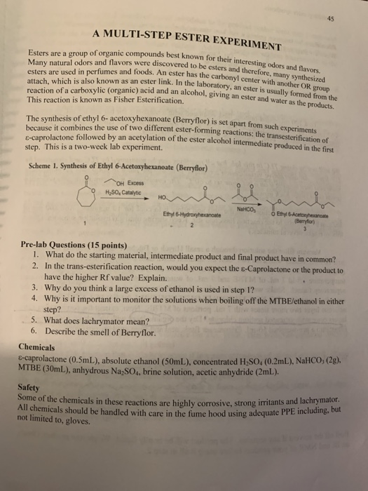 Solved 45 A MULTI-STEP ESTER EXPERIMENT nic compounds best | Chegg.com