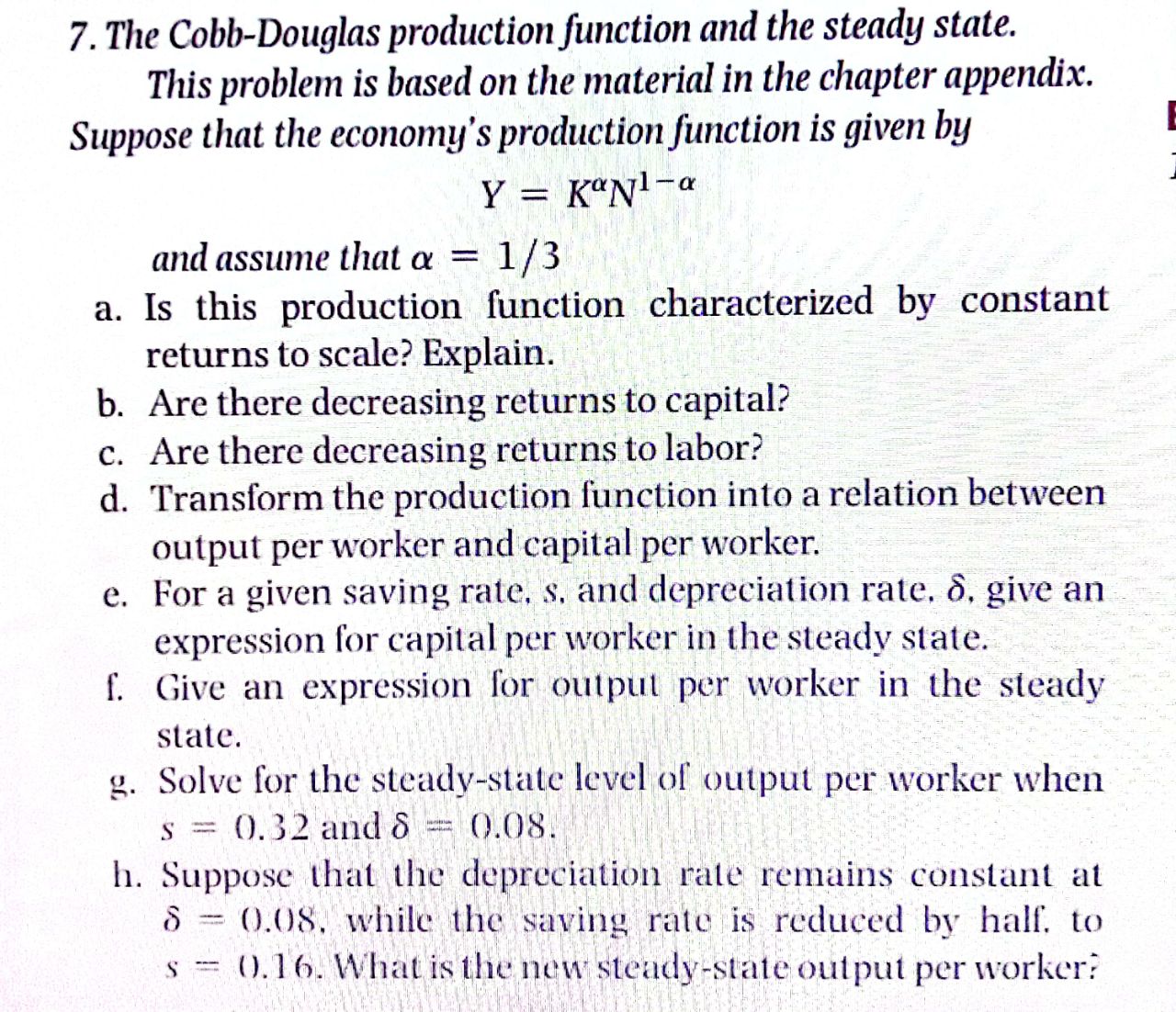 Solved The Cobb-Douglas production function and the steady | Chegg.com