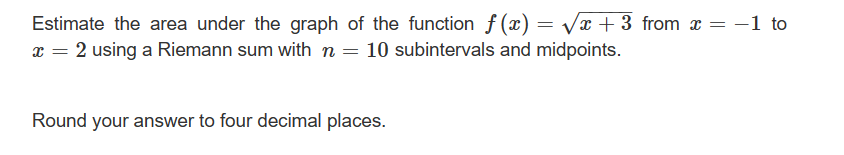 Solved Estimate the area under the graph of the function | Chegg.com