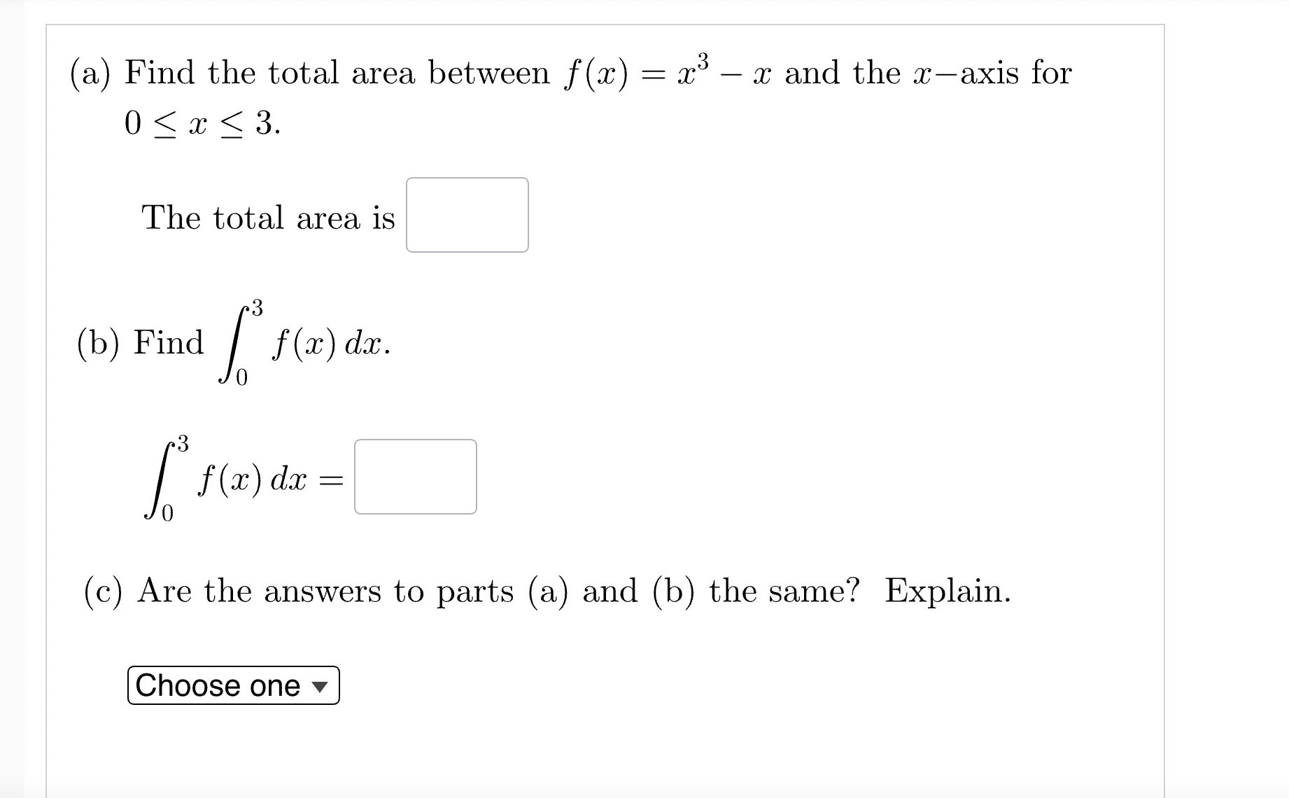 Solved (a) Find the total area between f(x)=x3−x and the | Chegg.com