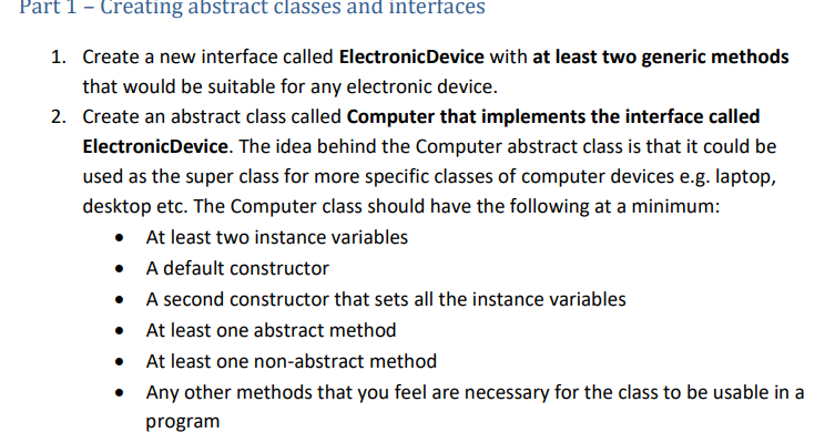 Solved 1. Create a new interface called ElectronicDevice | Chegg.com