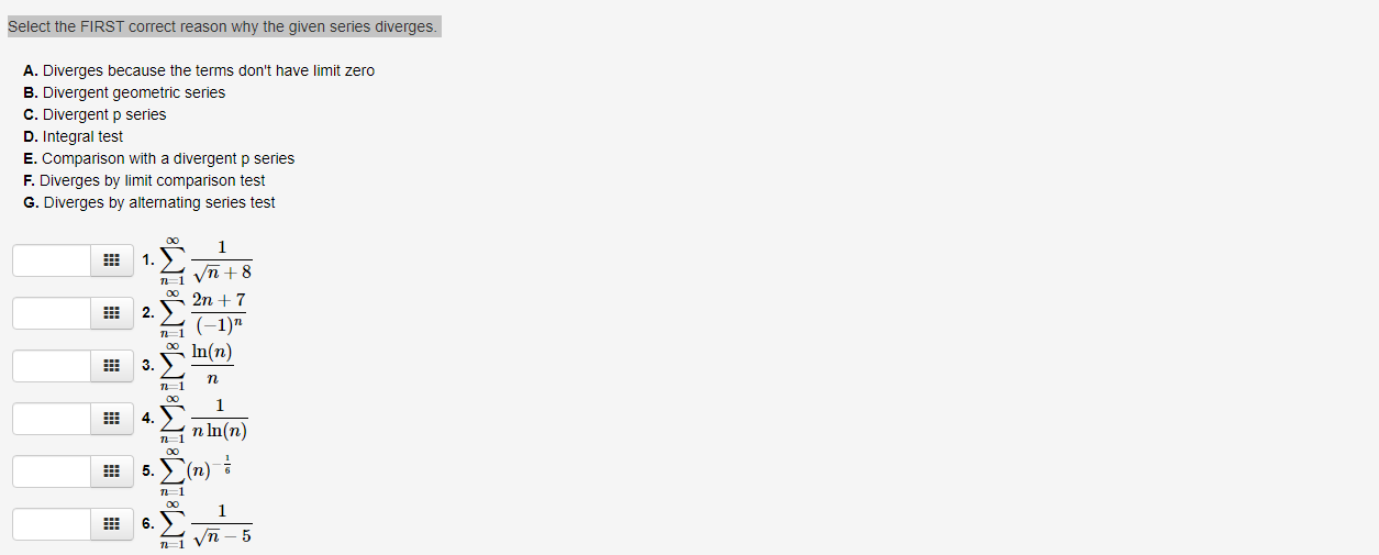 Solved Select the FIRST correct reason why the given series | Chegg.com