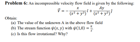 Solved x Problem 6: An incompressible velocity flow field is | Chegg.com