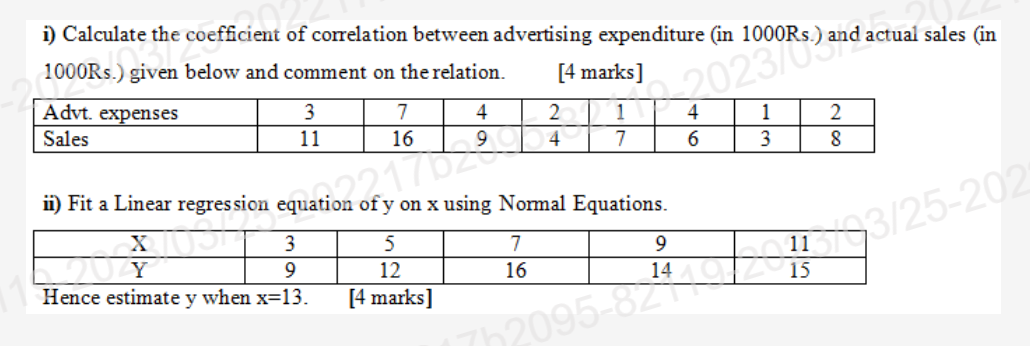 Solved i) Calculate the coefficient of correlation between | Chegg.com