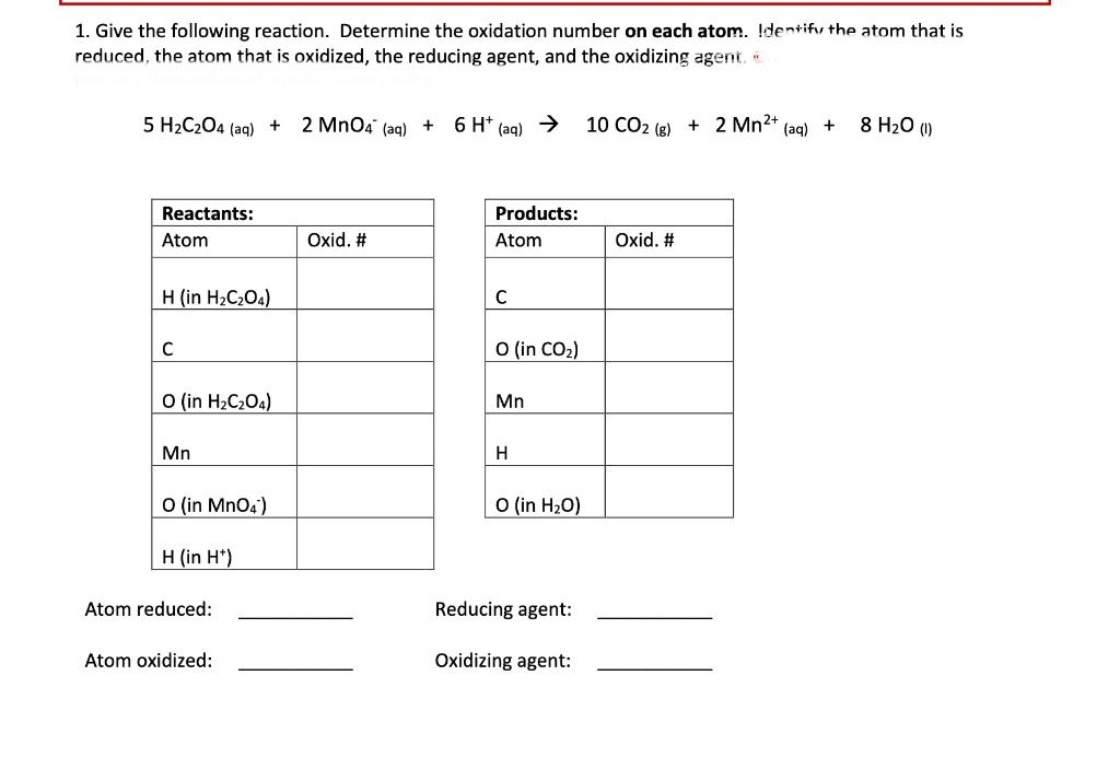 Solved 1. Give the following reaction. Determine the | Chegg.com