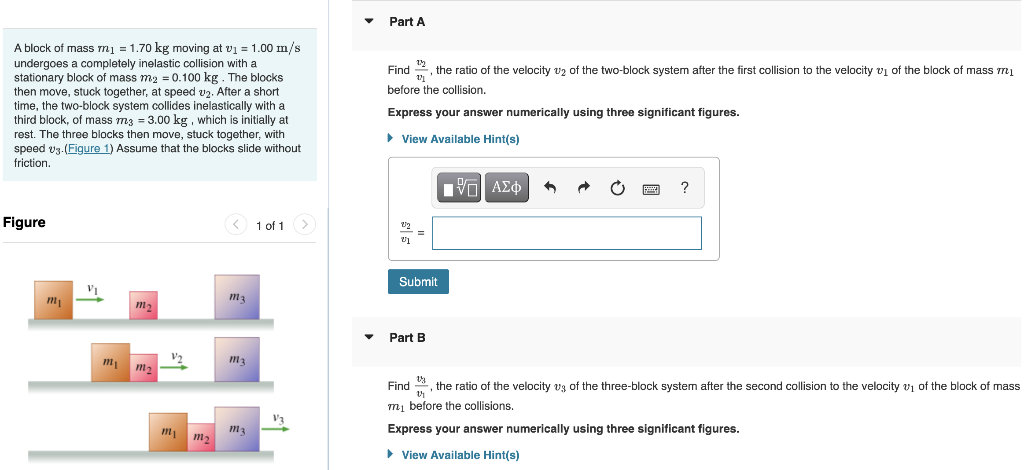 Solved A block of mass m1=1.70 kg moving at v1=1.00 m/s | Chegg.com