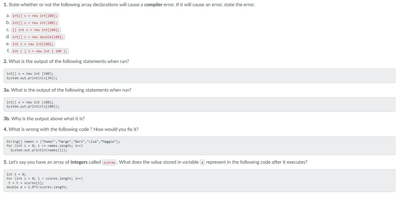 Solved 1. State whether or not the following array | Chegg.com