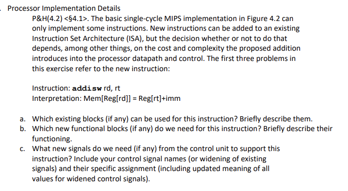Solved Processor Implementation Details P&H(4.2) . The | Chegg.com
