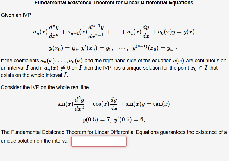 Solved Fundamental Existence Theorem for Linear Differential | Chegg.com