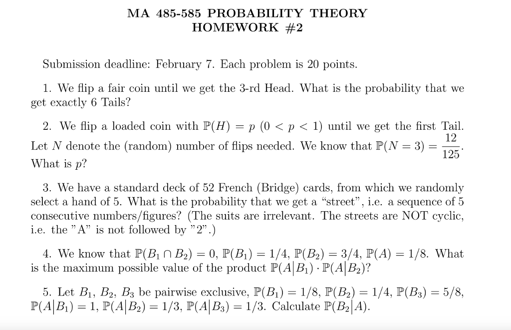 Solved MA 485-585 PROBABILITY THEORY HOMEWORK #2 Submission | Chegg.com