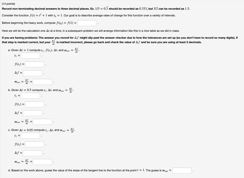 Solved (14 points) Record non-terminating decimal answers to | Chegg.com