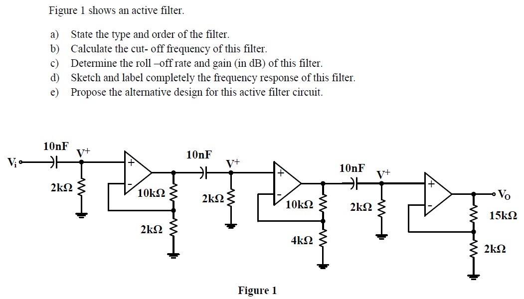 Solved Figure 1 shows an active filter. a) b) c) d) e) State | Chegg.com