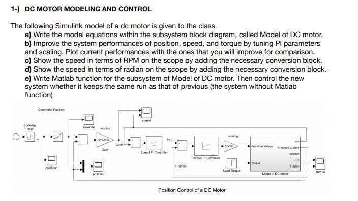 1-) DC MOTOR MODELING AND CONTROL The following | Chegg.com