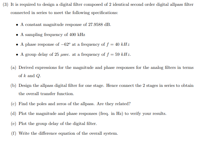 (3) It is required to design a digital filter | Chegg.com