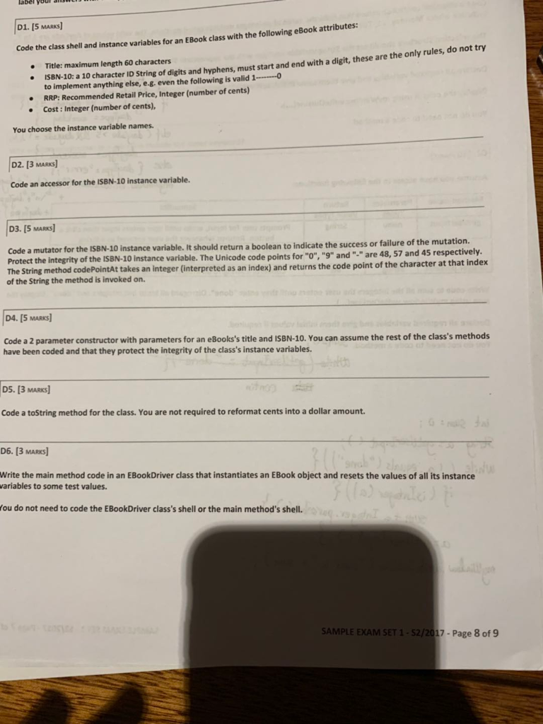 D1. I5 MARKS Code the c lass shell and instance | Chegg.com