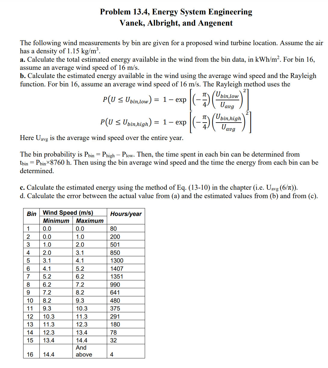 Solved Problem 13.4, ﻿Energy System EngineeringVanek, | Chegg.com