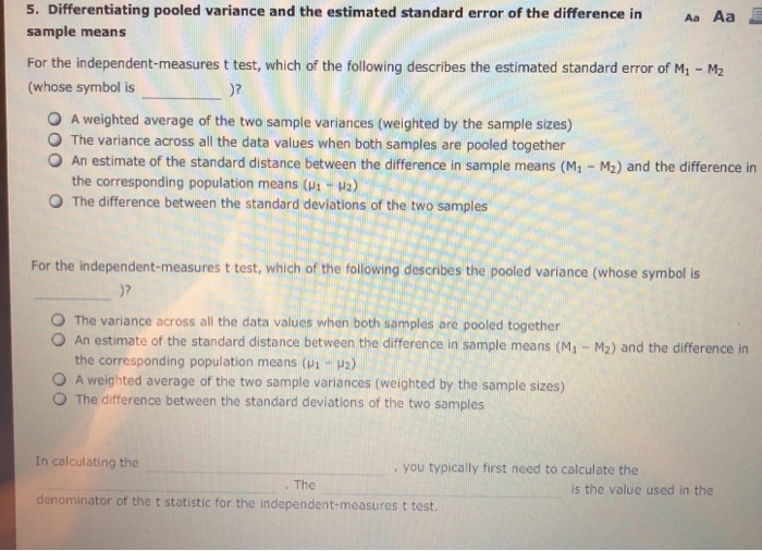 Solved 5. Differentiating pooled variance and the estimated | Chegg.com