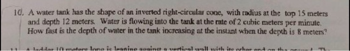 Solved 1d. A water tank has the shape of an inverted | Chegg.com