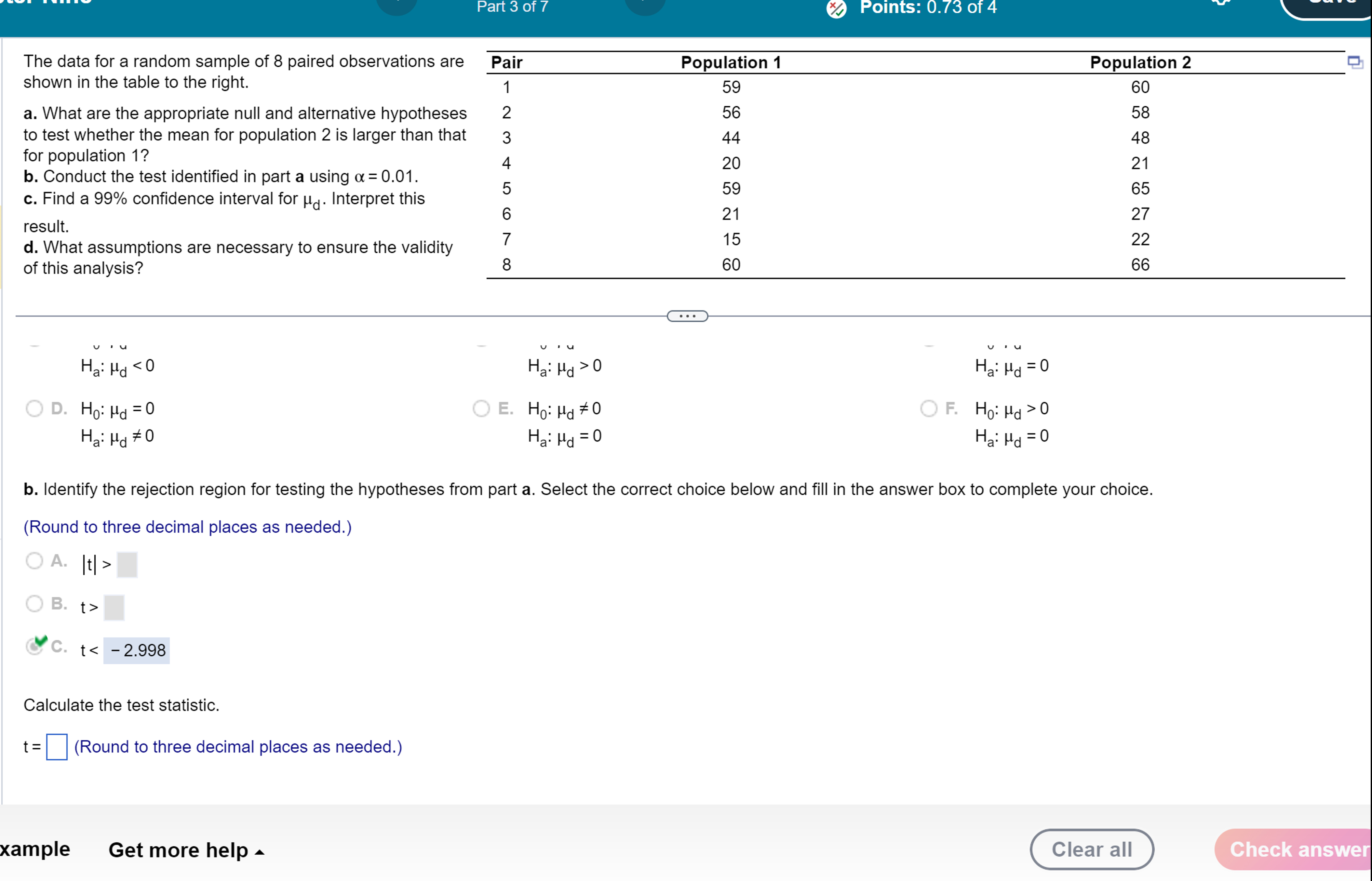 Solved The data for a random sample of 8 ﻿paired | Chegg.com